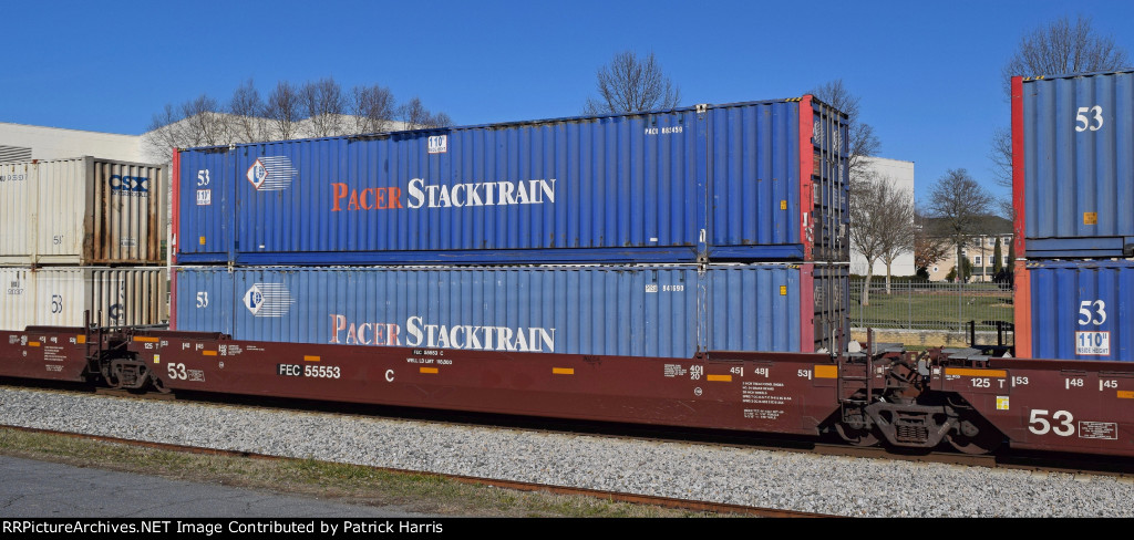 FEC 55553C X-AOK 55553C Gunderson 53 well car with PACU 882459 and PTSU 841690 53 Pacer ...